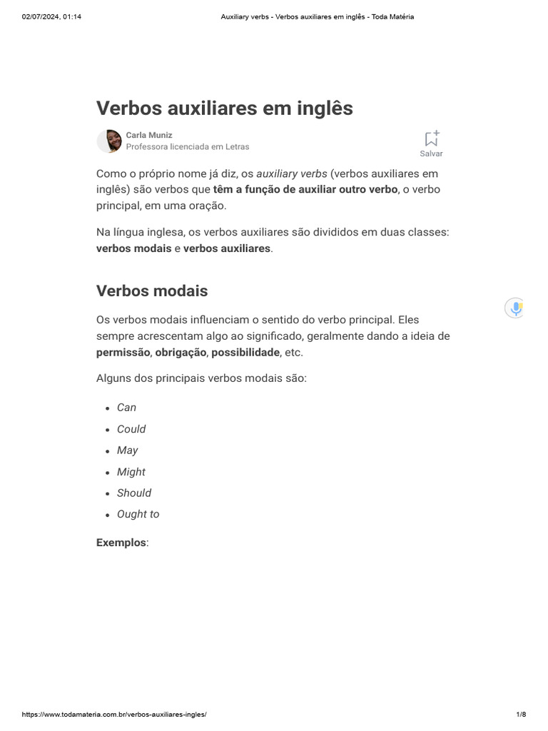 Auxiliary Verbs Verbos Auxiliares Em Inglês Toda Matéria Pdf