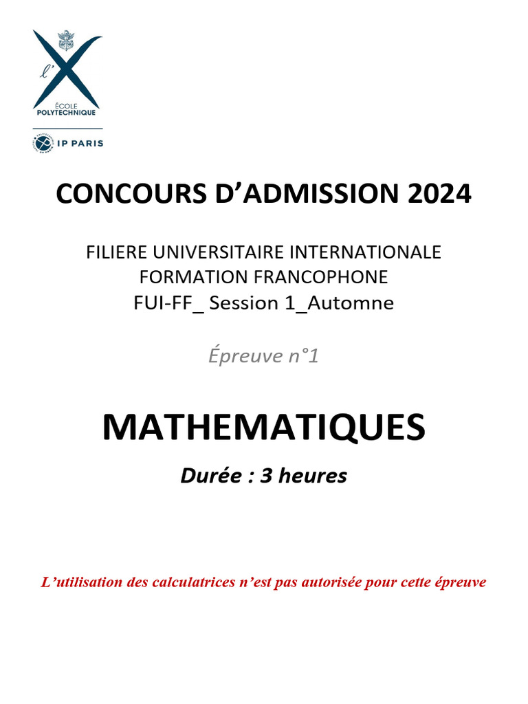 2024 Fui-Ff Session 1 Sujet de Mathematiques | PDF