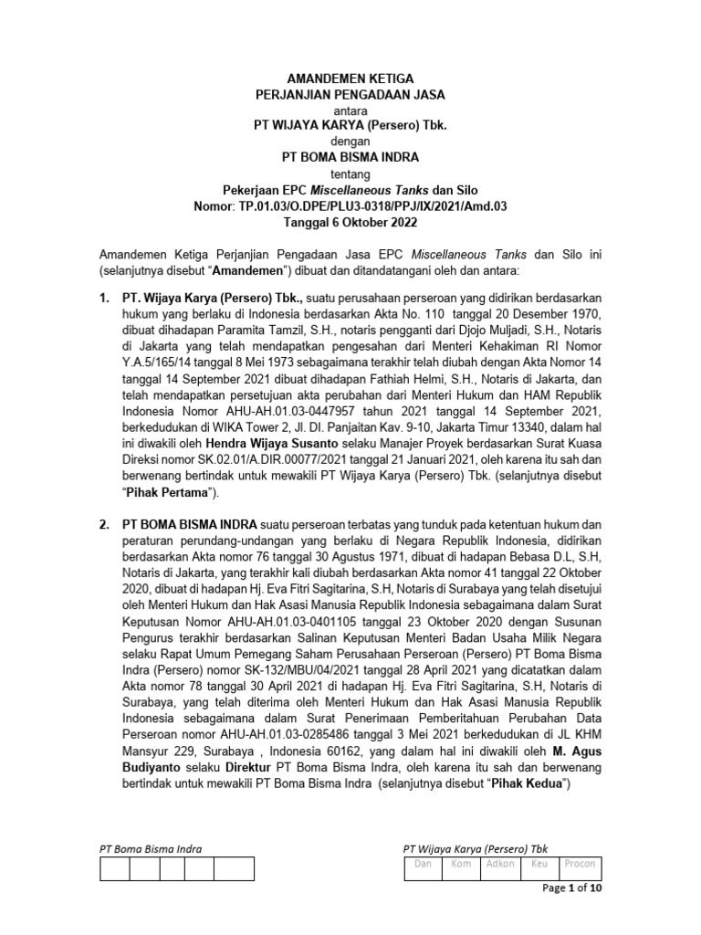 Draft Amandemen #3 - BBI Misc Tank & Silo - Review BBI | PDF