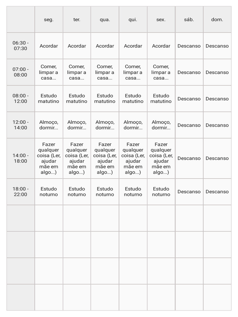 Rotina Semanal 06fev24 132407 | PDF