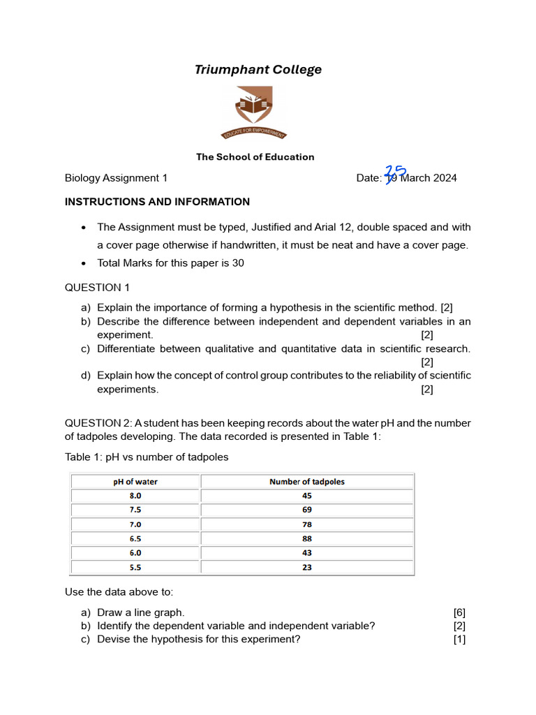 Biology Assignment 1 | PDF | Experiment | Significant Figures