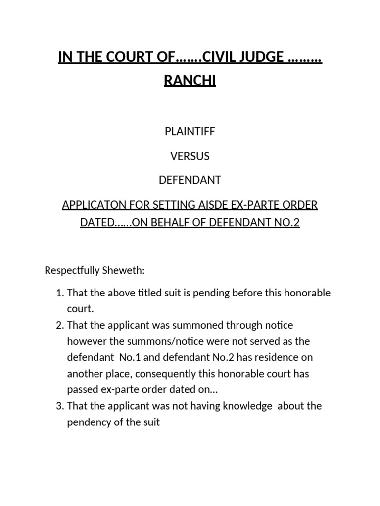 Setting Aside Ex-Parte Order | PDF