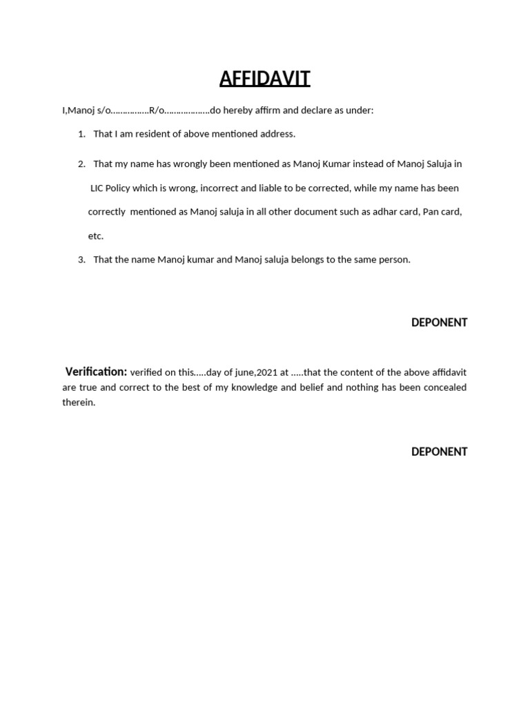 Affidavit For Name Correction | PDF