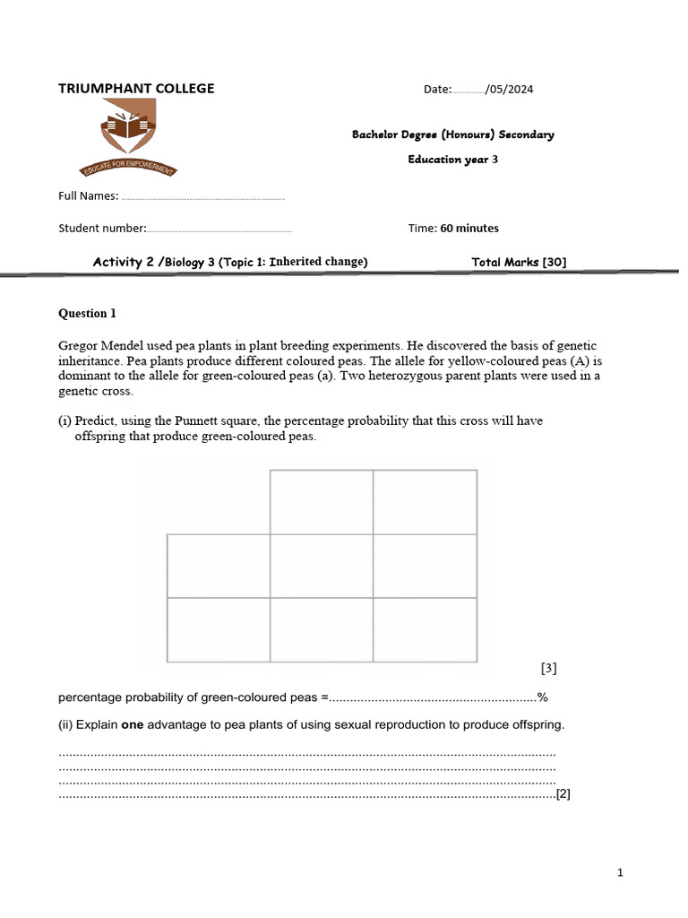 BESE Year 3 - Biology3 - Activity 2 | PDF | Dominance (Genetics ...