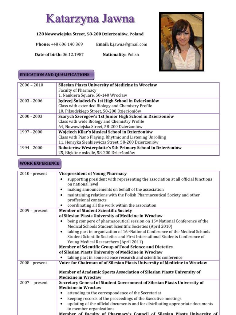Contoh CV | PDF | Pharmacy | Poland