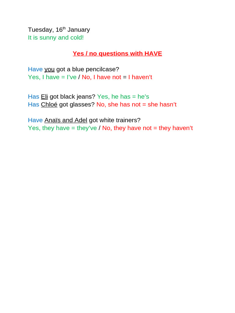 Yes No Questions With HAVE | PDF