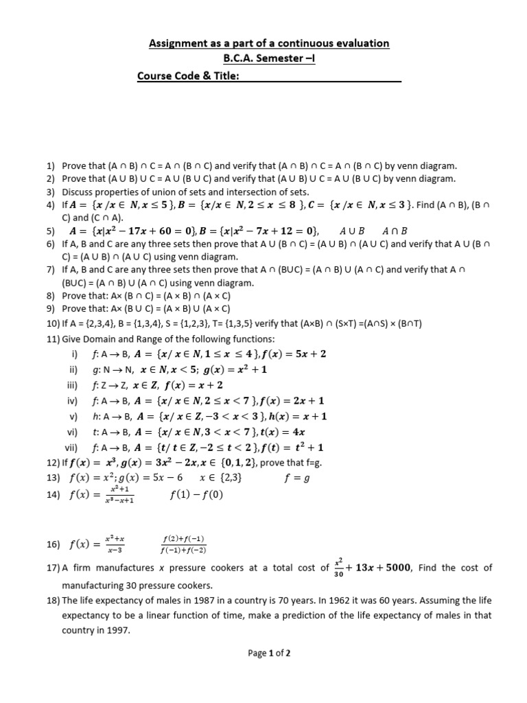 Assignment BCA Sem-1-Basic Mathematics (2024-25) | PDF