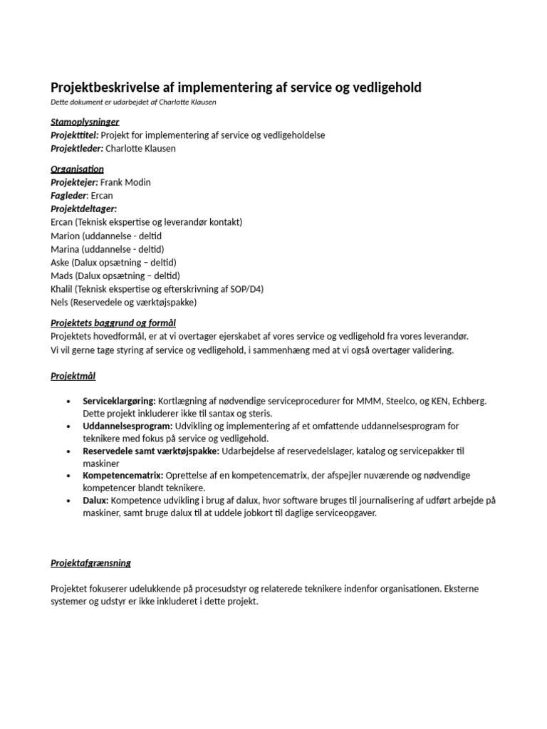 Projektplan Serviceprojekt | PDF