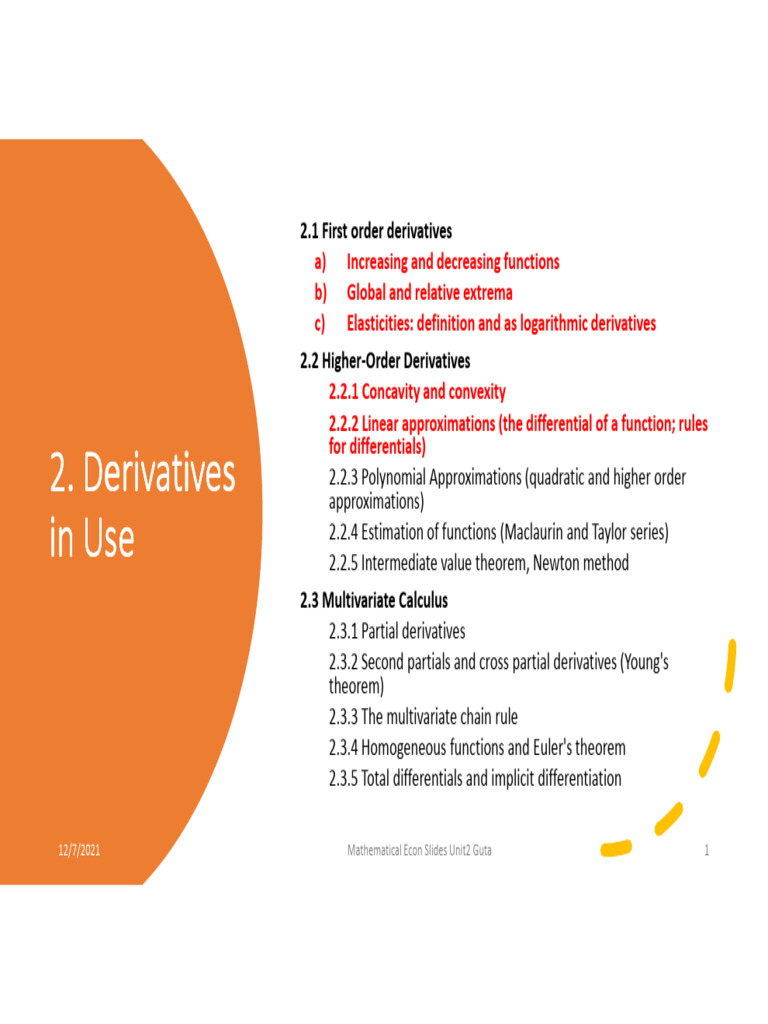 Unit 2. Mathematical Economics. Derivatives in Use NEW | PDF ...