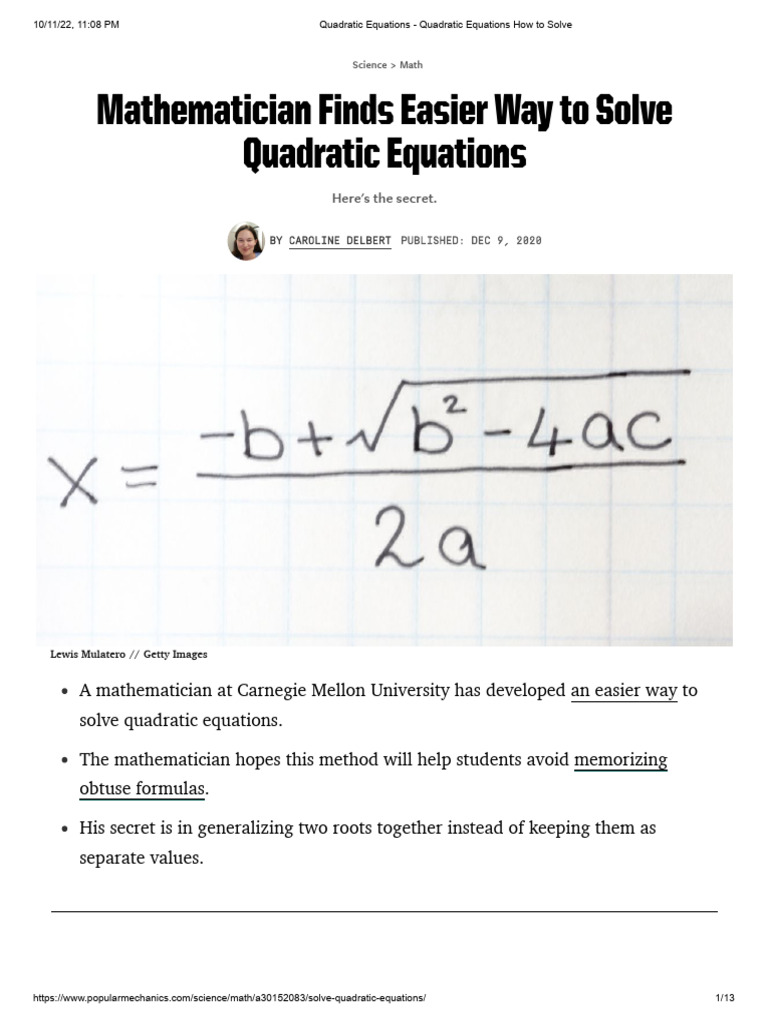Quadratic Equations - Quadratic Equations How To Solve | PDF