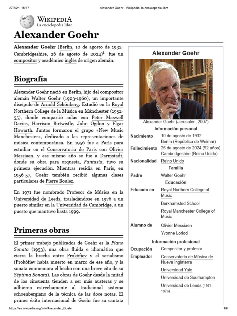 Alexander Goehr - Wikipedia, La Enciclopedia Libre | PDF