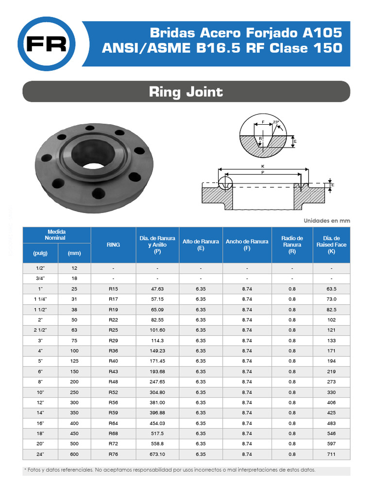 Ring Joint: Bridas Acero Forjado A105 ANSI/ASME B16.5 RF Clase 150 | PDF