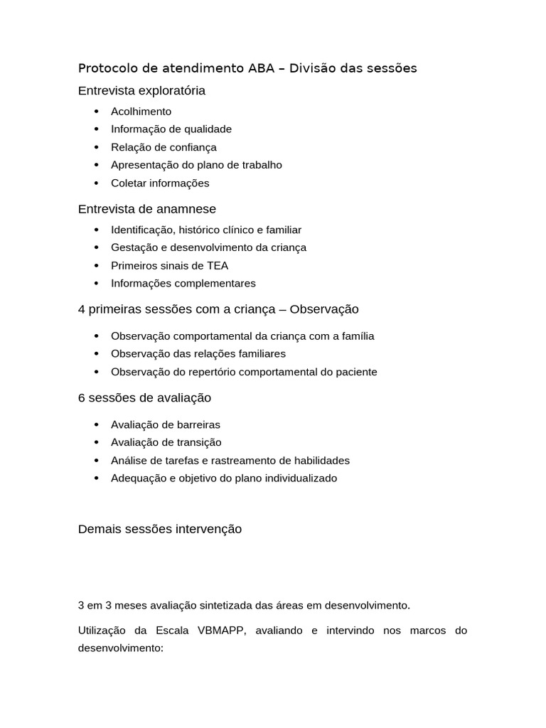 Protocolo de Atendimento ABA | PDF