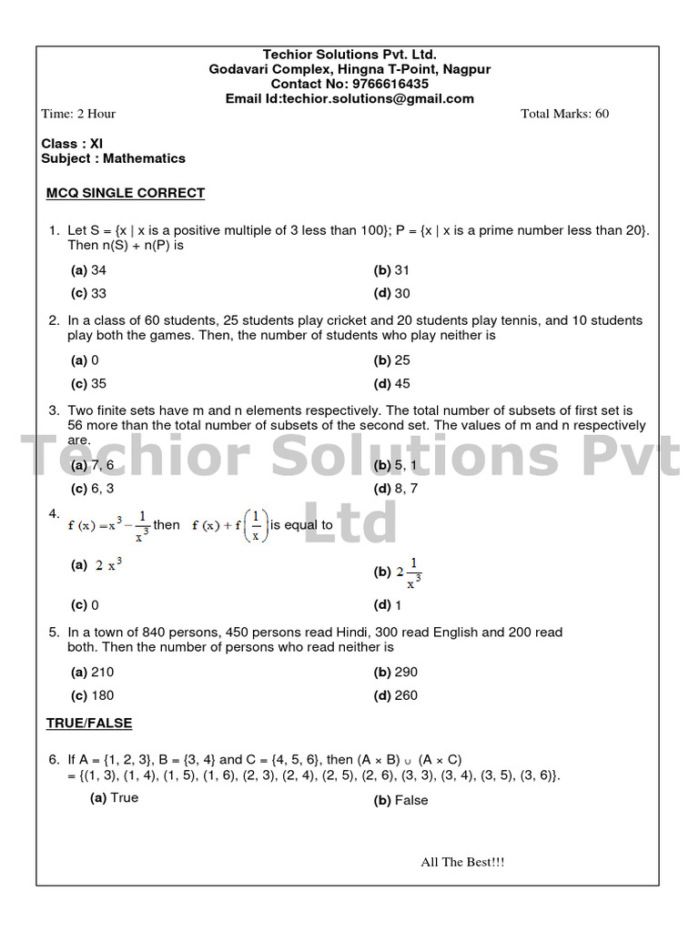CBSE XI Maths | PDF