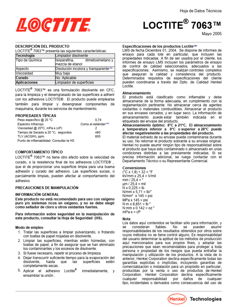 387hoja Tecnica Loctite 7063 | PDF