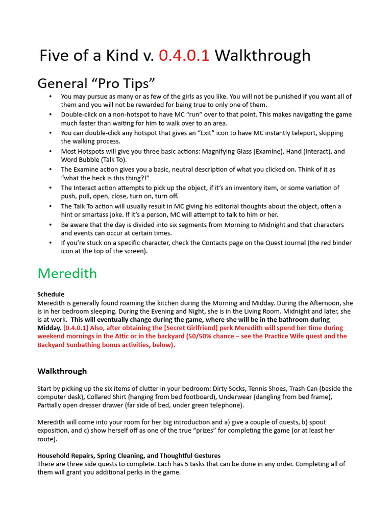 Five of A Kind 0.4.0.1 Walkthrough | PDF