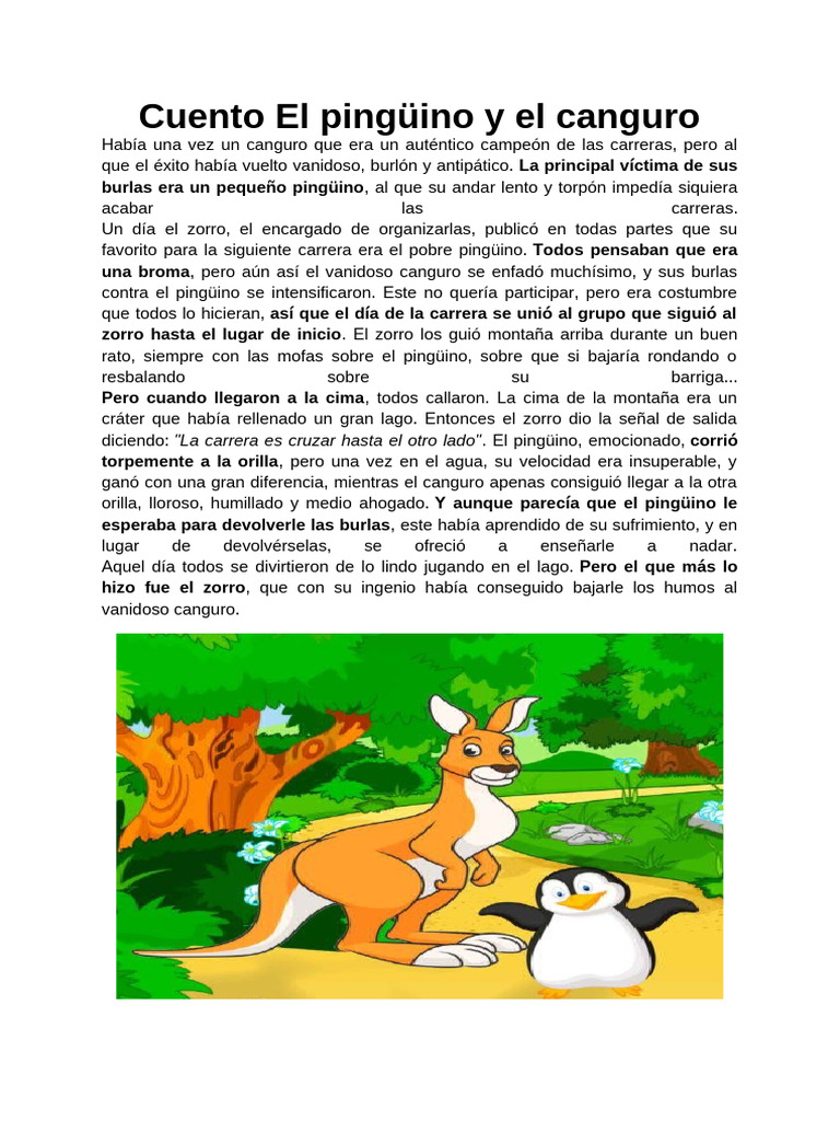 Cuento El Pingüino y El Canguro | PDF