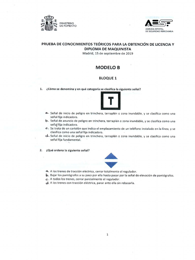 3 - Examen AESF Sept 19 Modelo B - Examen | PDF