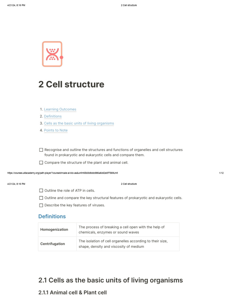 Revision Guide - Cell Structure | PDF