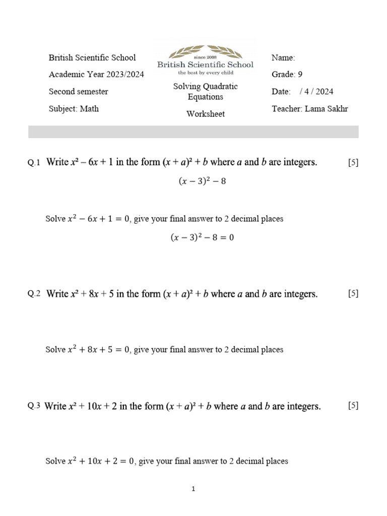 G9 Math 14.4 & 5 Worksheet | PDF