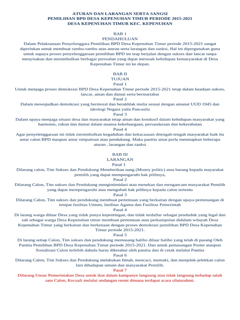 Aturan Dan Larangan Serta Sangsi | PDF