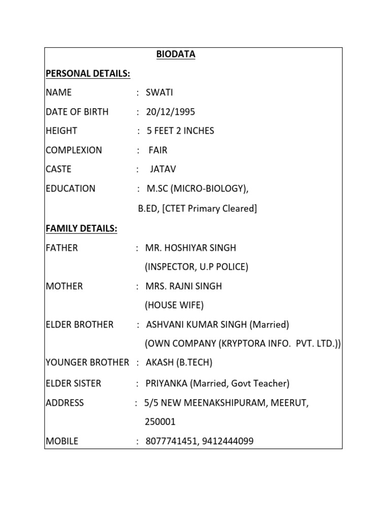 Biodata Swati | PDF