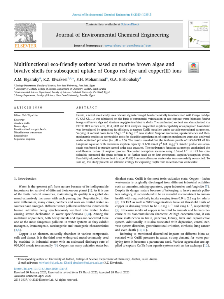 CaCl2 Alginate Beads From Shells For CR Removal | PDF