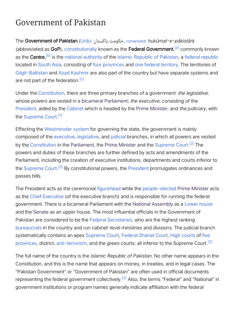 Government of Pakistan - Wikipedia | PDF