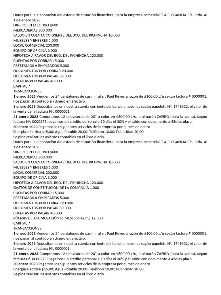 Ejercicio para Nivelación 2do Conta | PDF | Contabilidad | Economias