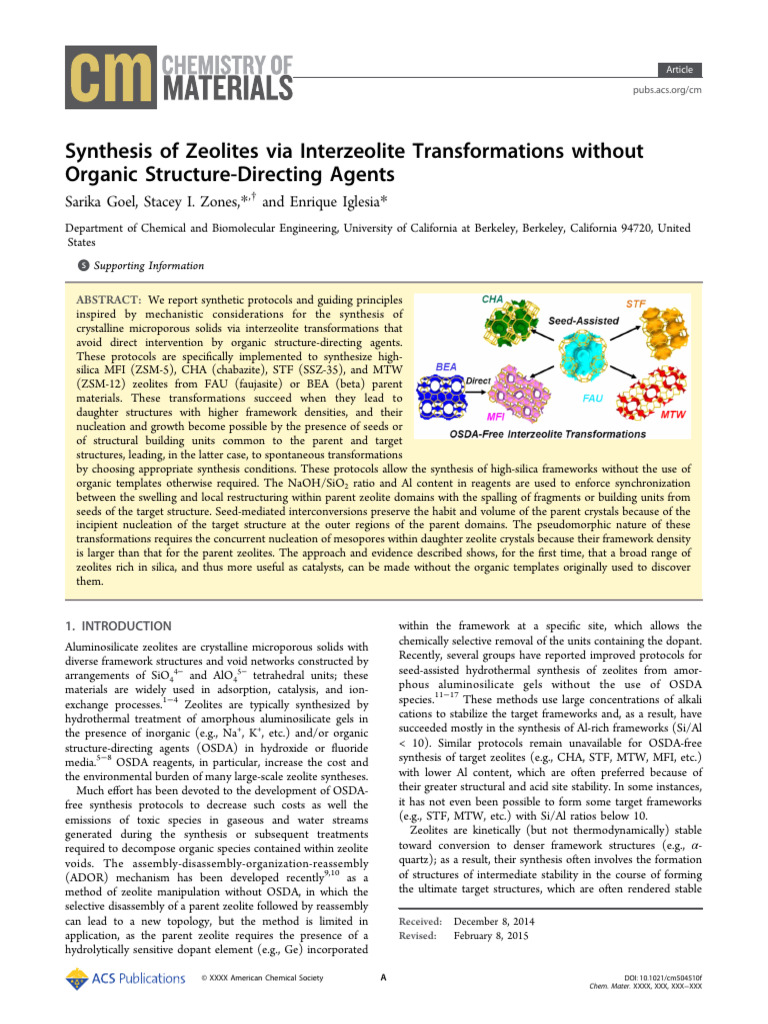Synthesis of Zeolites Via Interzeolite Transformations Without Organic ...