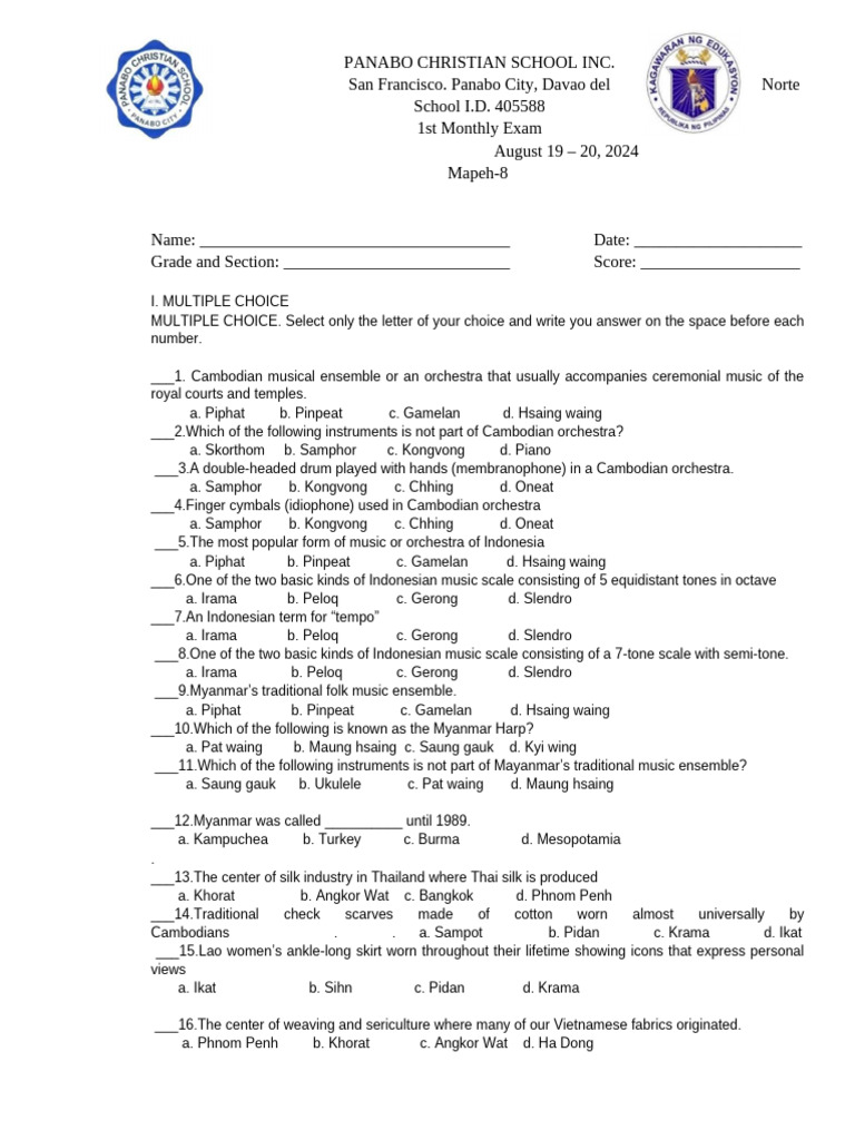 Grade 8 Mapeh Exam | PDF