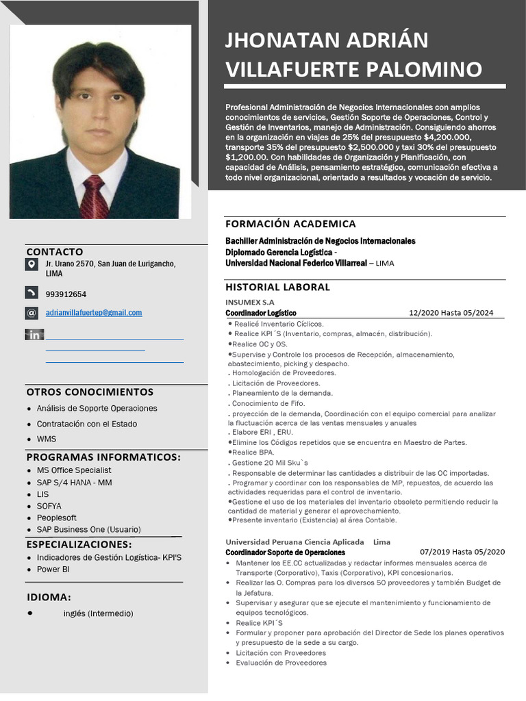 Adrián Villafuerte Palomino CV | PDF | Presupuesto | Negocios
