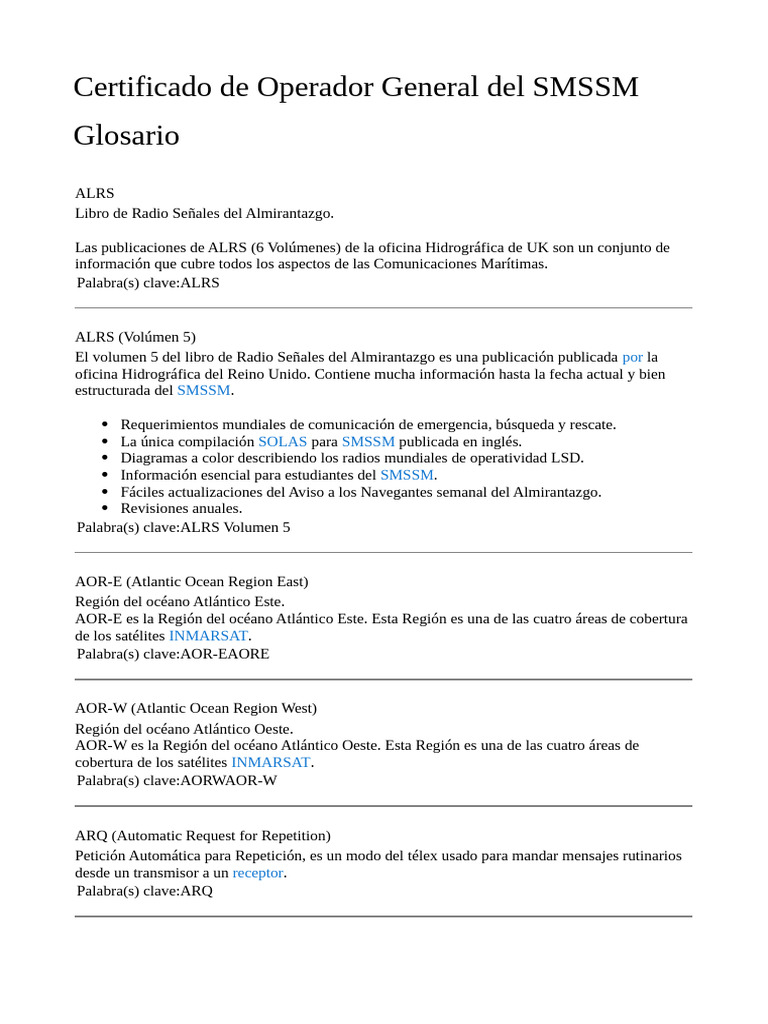 glosario curso operador general gmdss | PDF