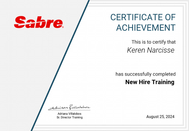 Sabre Certificate | PDF