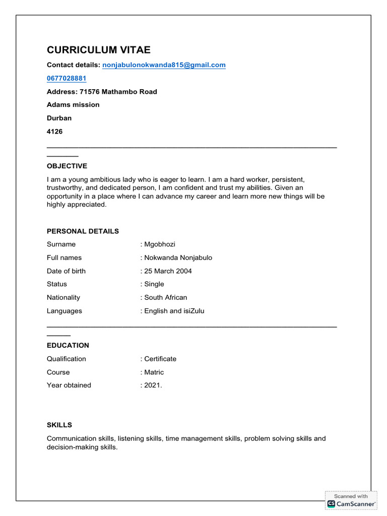 Nokwanda's CV (2) 2 | PDF
