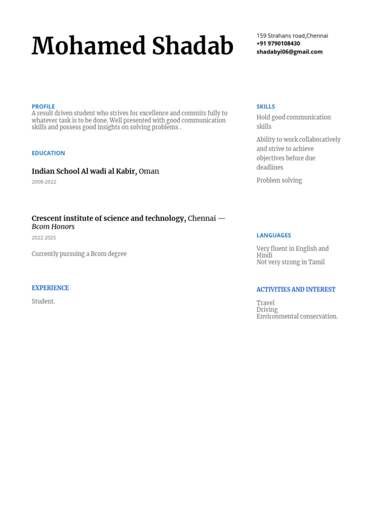 Mohamed Shadab: Indian School Al Wadi Al Kabir, Oman | PDF