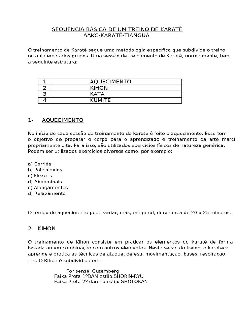 Sequencia Basica de Um Treino de Karate AAKC KARATE TIANGUA Sensei ...