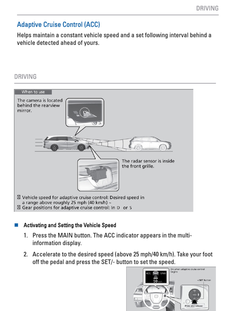 2019 Odyssey Adaptive Cruise Control | PDF