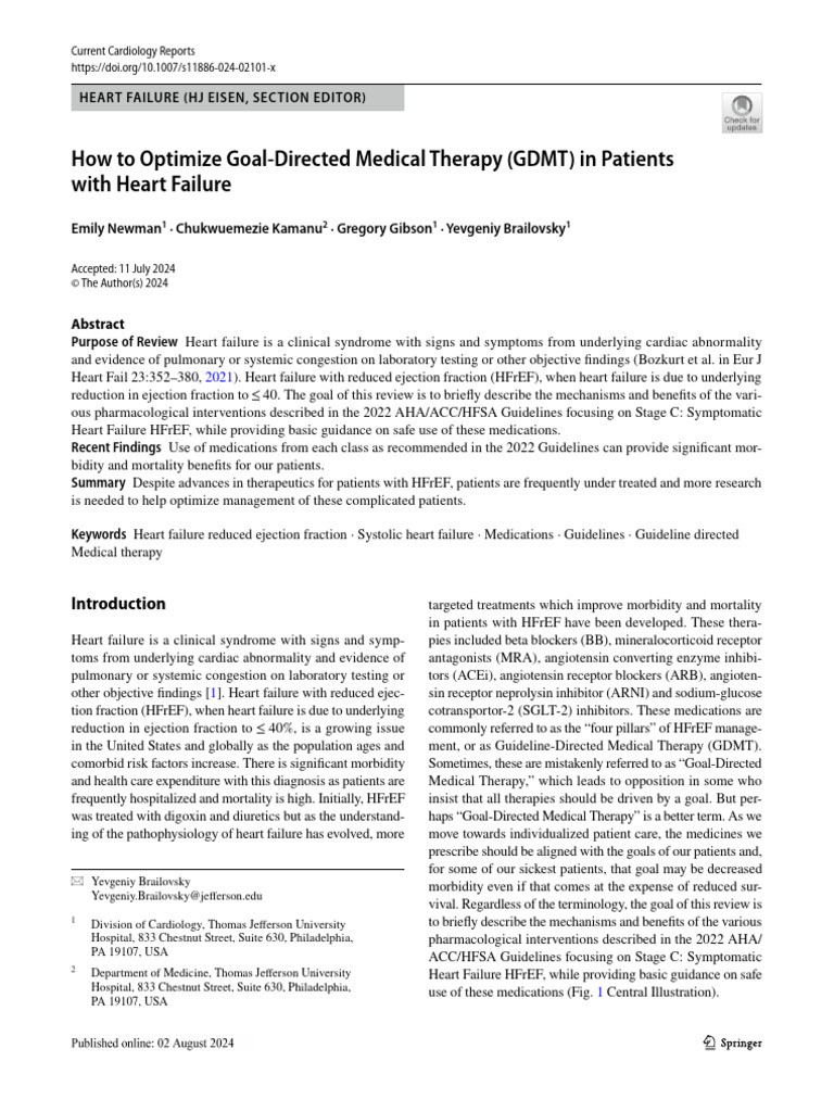 How To Optimize Goal Directed Medical Therapy (GDMT) in Patients With ...