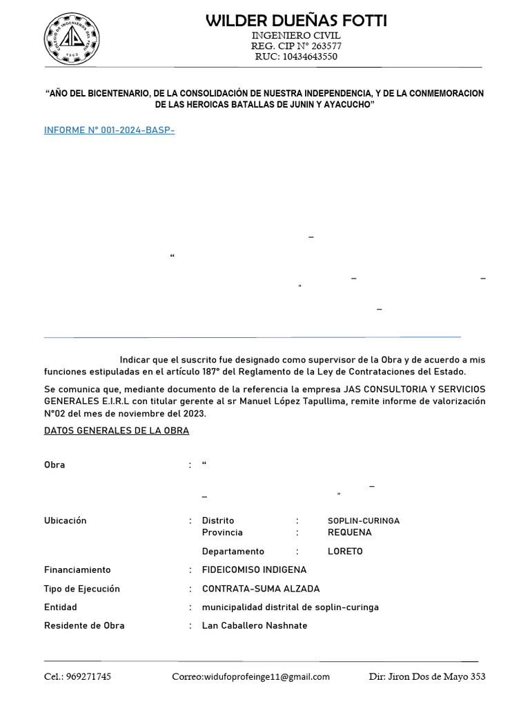 INFORME 001-aprobacion de valorizacion n° 01-DICIEMBRE 2023. | PDF INFORME 001-aprobacion de valorizacion n° 01-DICIEMBRE 2023. | PDF