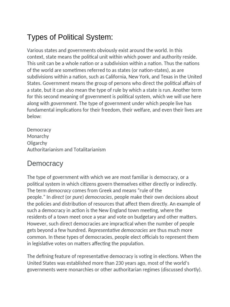 Types of Political System | PDF