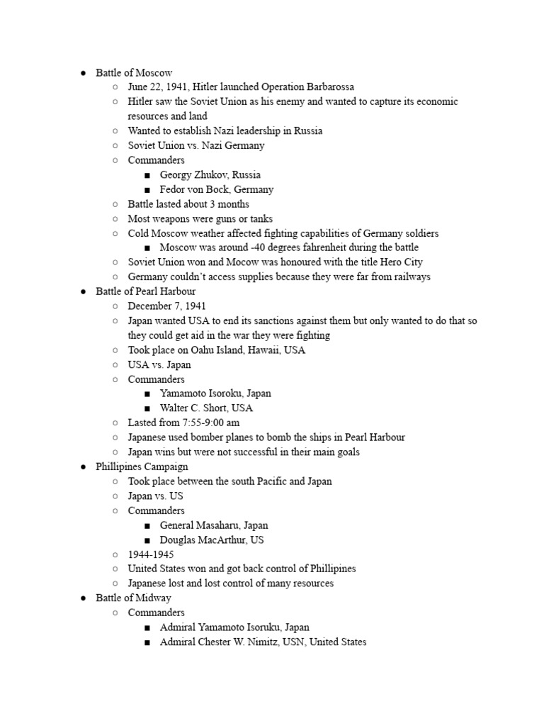 WWII Battle Notes | PDF