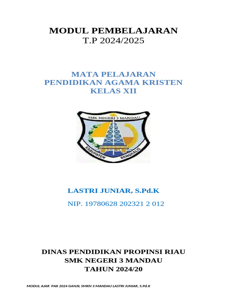 Modul Ajar KLS Xii Pak 2024 Ganjil Lastri | PDF
