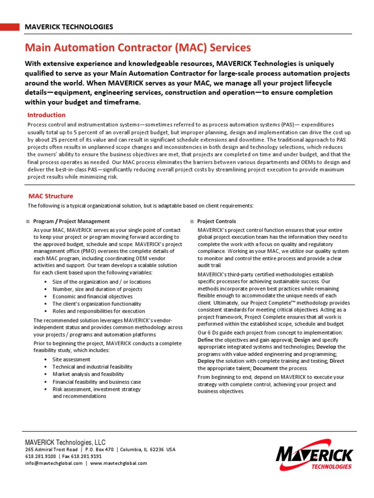 Main Automation Contractor Services | PDF | Feasibility Study | Safety