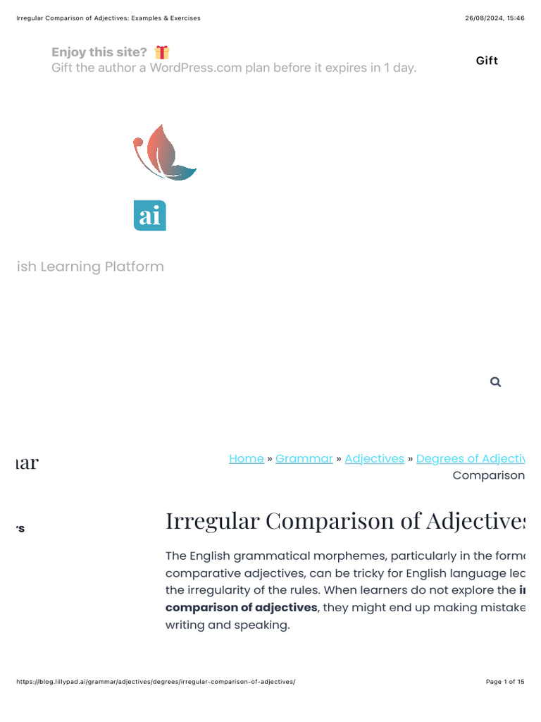 Irregular Comparison of Adjectives: Examples & Exercises | PDF
