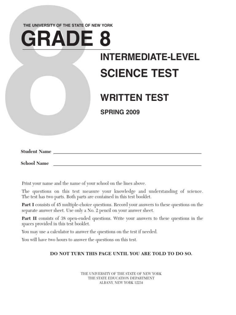 Grade 8: Science Test | PDF