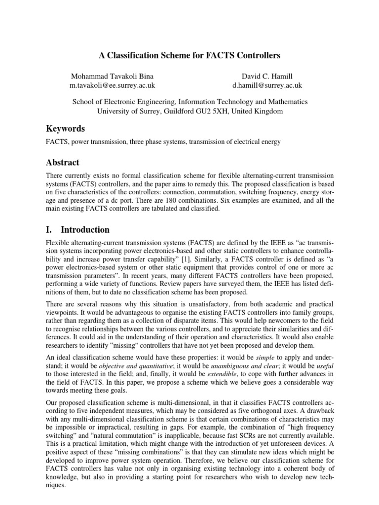 A Classification Scheme For FACTS Controllers | PDF