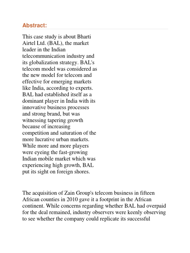 Airtel Case Study | PDF | Strategic Management | Globalization