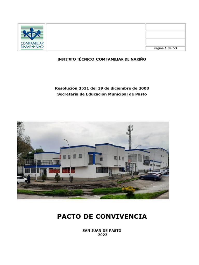 Pacto de Convivencia Instituto Técnico Comfamiliar de Nariño | PDF ...