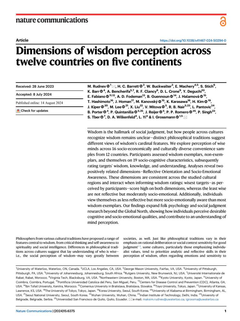Dimensions of wisdom perception across twelve countries on five ...